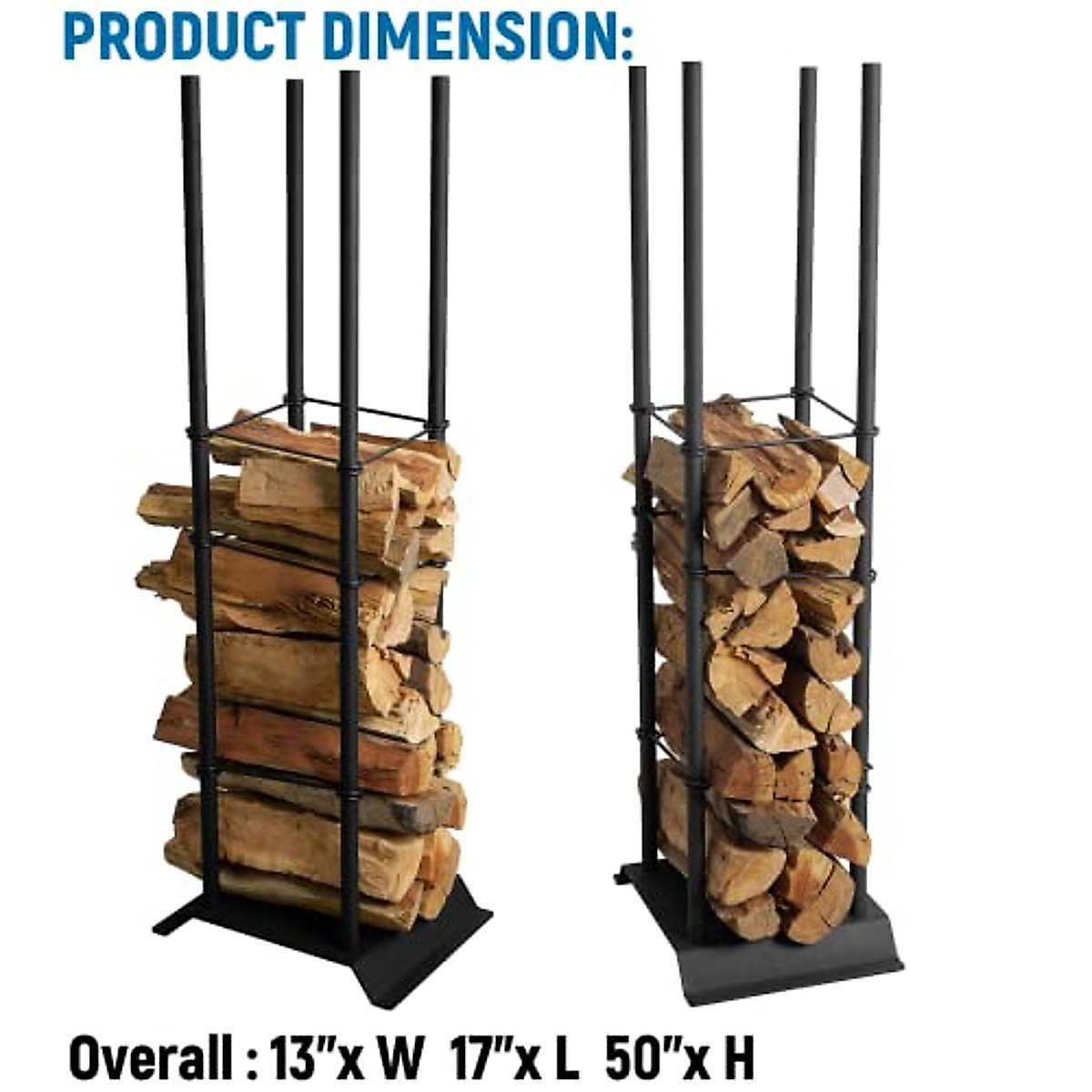 LEOPO Industrial Fireplace Log Holder Tower, Frame Indoor Outdoor Log Holder, Heavy Duty Wood Rack for Firewood