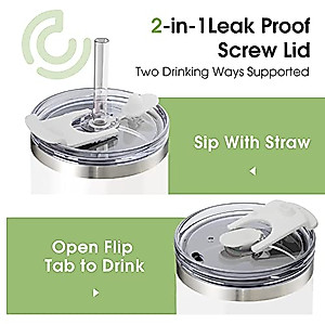 COKTIK 40 oz Tumbler With Handle and Straw Lid, 2-in-1 Lid (Straw/Flip), Vacuum Insulated Travel Mug Stainless Steel 40 Ounce Tumbler for Hot and Cold Beverages(Cream White)