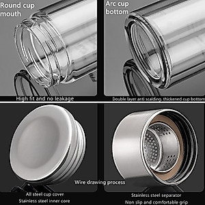 LeYin double wall glass water bottle, travel cup with filter screen, tea and water separation cup for fruit loose leaf tea and cold brewing coffee (silver)