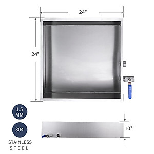 Marada Maple Syrup Evaporator Pan 304 Stainless Steel with One Valve Two Interfaces Kitchen Implements, Maple Syrup Boiling Pan Condensate Pan (24" L x 24" W x 10" H)