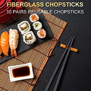 Chopsticks,LIANGKEN 5 Pairs Dishwasher Safe Fiberglass Chopsticks Set,9.5 Inch Reusable Japanese Chinese Chopsticks , Non-Slip, Easy to Use (colorful ) (9.5 inch, pure black)