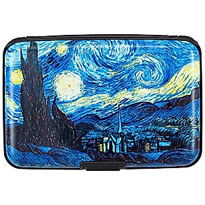 Caranda Credit Cards Holder, RFID Blocking Aluminum Wallet Metal Slim Hard Case for Men Women (Vincent van Gogh The Starry Night)