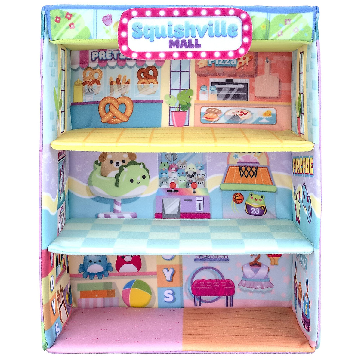 Squishville Squishmallows Mall-Two 2-Inch Mini Plush Characters,Themed Play Scene,4 Accessories (Shopping Bag/Cart,Cash Register,Arcade Machine)-Amazon Exclusive