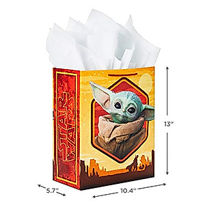Hallmark 13" Large Star Wars Gift Bag with Tissue Paper (Baby Yoda, The Child, The Mandalorian) for Christmas, Holidays, Birthdays, Baby Showers, Halloween, May the Fourth