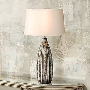 360 Lighting Stella Modern Table Lamp 30" Tall Fluted Mercury Ribbed Glass Taupe Tapered Drum Shade Decor for Bedroom Living Room House Home Bedside Nightstand Office Entryway Kids Family