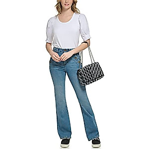 Karl Lagerfeld Paris Women's Soft Short Sleeve Everyday Fashion Sport Knit, White, Medium