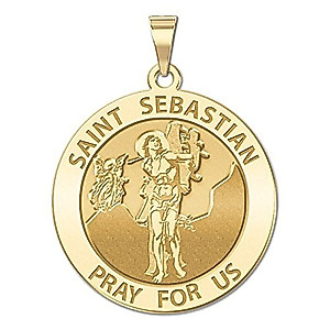 PicturesOnGold.com Saint Sebastian Religious Medal - 3/4 Inch Size of a Nickel in Solid 14K Yellow Gold