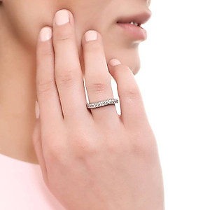 BERRICLE Sterling Silver 3-Stone Wedding Engagement Rings Simulated Blue Sapphire Princess Cut Cubic Zirconia CZ Ring Set for Women, Rhodium Plated Size 9