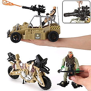 26 PCS Army Men Helicopter Carrier Toys, Military Soldier Action Figures, Combat Truck, Motorcycle, Jumbo Transport Aircraft with Lights & Sound, Weapons Accessories Playset for Kids Boys