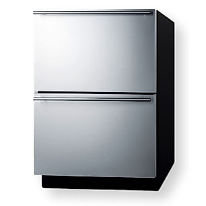 Summit Appliance ADFD243OS 24" Wide Outdoor 2-Drawer All-Freezer, Stainless Steel/Panel-Ready Door, Black Cabinet, Frost-Free, ADA Compliant