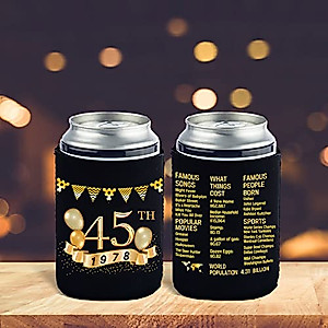Yangmics 45th Birthday Can Cooler Sleeves Pack of 12-45th Anniversary Decorations- 1978 Sign - 45th Birthday Party Supplies - Black and Gold the forty-fifth Birthday Cup Coolers