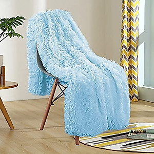 Zareas Soft Throw Blanket, 50" x 60" Faux Fur Plush Sherpa Cozy Blanket for Couch, Thick Warm Blankets for Winter, Fluffy Christmas Blanket, Fuzzy Comfy Velvet Blanket for Bed Sofa, Ice Blue