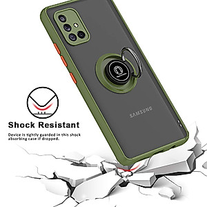 TJS Compatible with Samsung Galaxy A71 5G Case, with Tempered Glass Screen Protector, Metal Ring Magnetic Support Kickstand Heavy Duty Drop Protector Phone Case (Green)