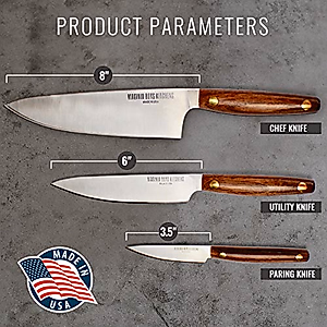 Virginia Boys Kitchens 3 Piece Chef Knife Set - Made in USA 420 High Carbon Stainless Steel - Chef, Utilty, Paring Knives