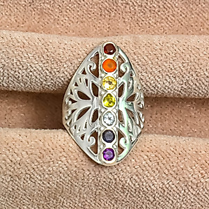 Silver Palace Healing Chakra Gemstone 925 Sterling Silver Long Finger Ring For Women Ring Size 5 to 12