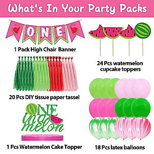 Watermelon Birthday Party Decorations One in A Melon Cake Topper Watermelon Cupcake Topper Melon Balloon 1st Bday High Chair Banner for Summer Fruit Themed First Birthday Party Supplies Glitter Decor