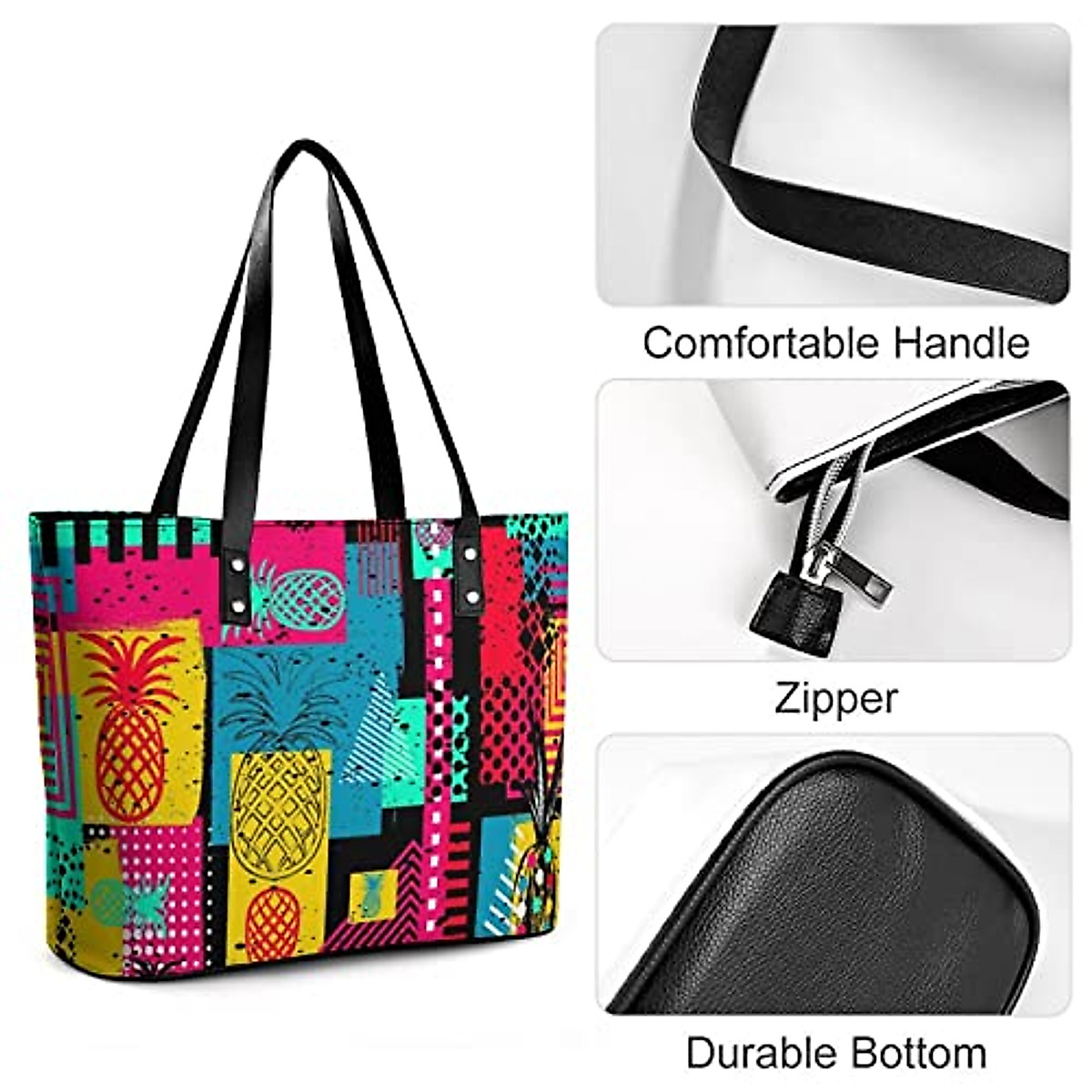 Womens Handbag Pneapples And Geometric Pattern Leather Tote Bag Top Handle Satchel Bags For Lady