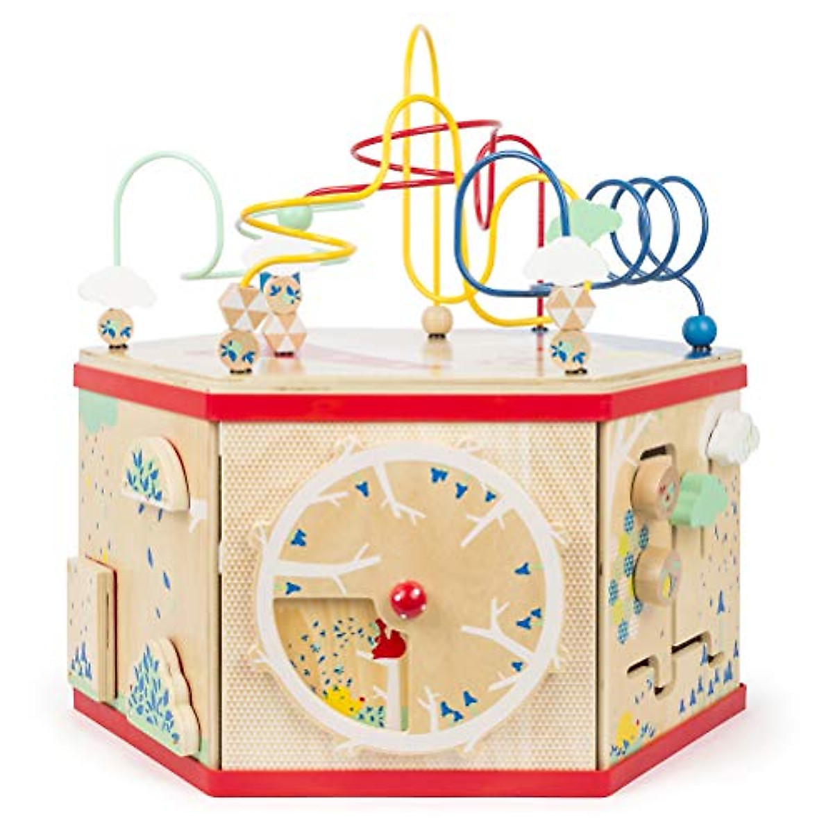 Wooden Activity Cube XL Size by Small Foot – Classic 7-Sided Interactive Toy with Bead Maze, Puzzle, Shape Sorter, Clock & Wheels - Develops Kids Dexterity, Motor Skills – Age 12+ months