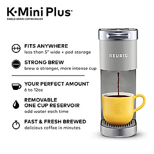 Keurig K-Cafe Single Serve K-Cup Coffee, Latte and Cappuccino Maker, Dark Charcoal & K-Mini Plus Single Serve K-Cup Pod Coffee Maker, Studio Gray