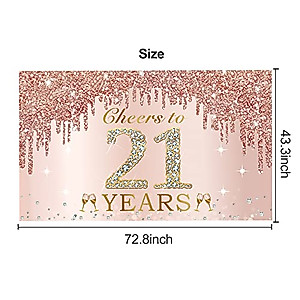 Large Cheers to 21 Years Birthday Decorations for Women, Pink Rose Gold Happy 21st Birthday Banner Backdrop Party Supplies, 21 Year Old Birthday Poster Background Sign Decor