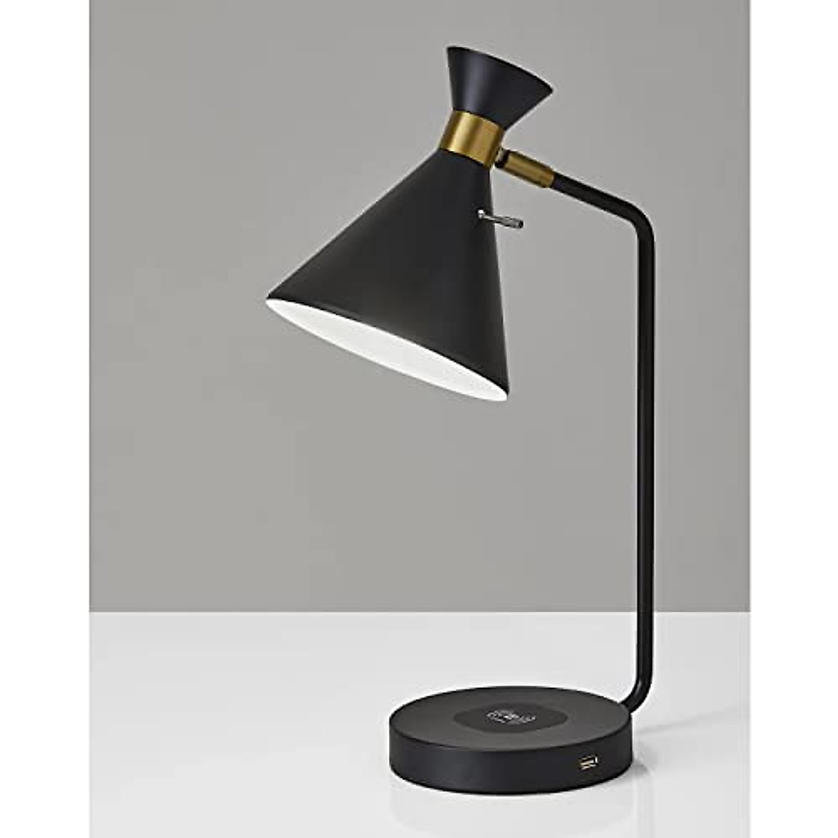 Adesso 4507-01 Maxine Desk Lamp Wireless Charging, 7W LED, 5W QI, USB Port, Indoor Lighting Lamps