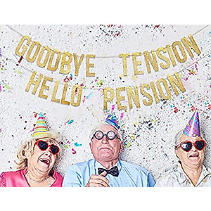 Goodbye Tension Hello Pension Banner - Retirement Party Sign,Retirement Party Decorations,Funny Retirement Banner,Retired Retiring Photo props