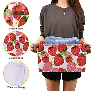 susiyo Large Foldable Storage Bin Cute Cartoon Strawberry Fabric Storage Baskets Collapsible Decorative Baskets Organizing Basket Bin with PU Handles for Shelves Home Closet Bedroom Living Room-2Pack
