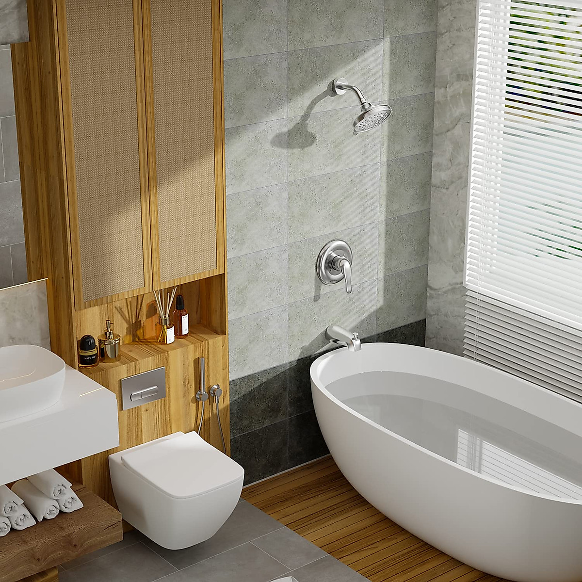 Esnbia Shower Tub Kit, Tub and Shower Faucet Set（Valve Included) with Rain Shower Head and Tub Spout, Single-Handle Tub and Shower Trim Kit,Chrome