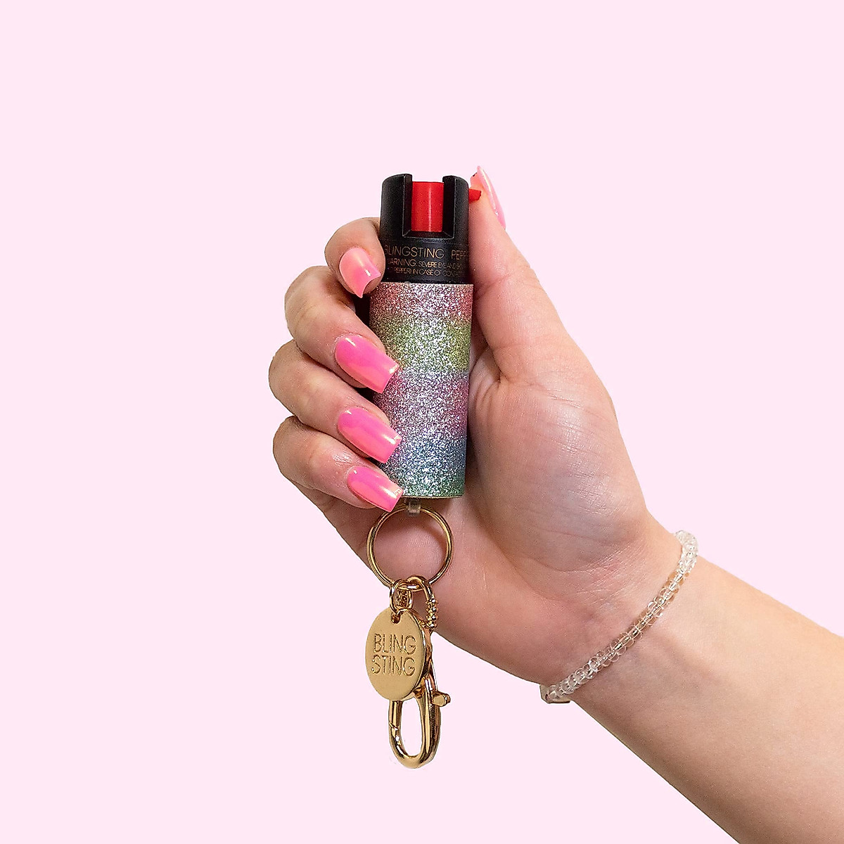 BLINGSTING Pepper Spray for Women - Maximum Strength OC Self Defense Spray - 12 ft Range - UV Marking Dye for Police ID - Safety Lock - Rainbow