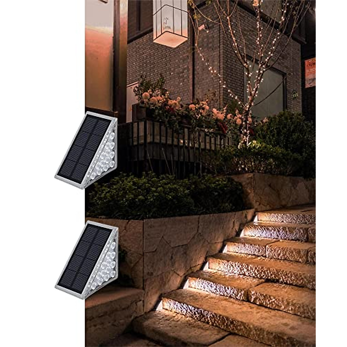 ZONGXFF LED Solar Stair Light, Outdoor Step Light, Solar Step Light Outdoor Waterproof, Wiring-Free, Automatic on/Off, Warm White 2-Piece Light All Night for Garden Driveway