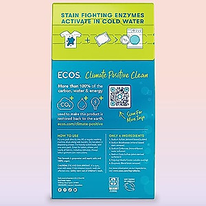 ECOS Laundry Detergent Packs, 80 Loads - 100% Plastic Free Packaging - Convenient No Mess Washing Soap Packs - Hypoallergenic for Sensitive Skin - Free & Clear