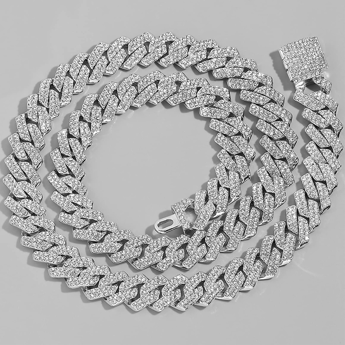 KKJTDS Miami Cuban Link Chain for Men 14mm Diamond Iced Out Cuban Link Chain Necklace Bracelet Hip Hop Jewelry Mens Women (silver, 18inch)