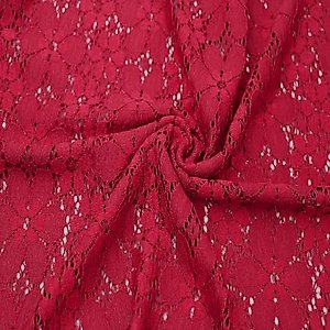 Texco Inc 59" Wide-Nylon Spandex Vintage Lace Pattern: Kimberly-Fabric by The Yard-Apparel, Clothing, Accessories, Decorations, Fashion, Crafts, Wedding Dresses, and DIY, Ruby 1 Yard