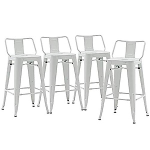 Yongqiang 30 inch Metal Bar Stools Set of 4 Indoor Outdoor Bar Height Stools with Back Kitchen Dining Bar Chairs White