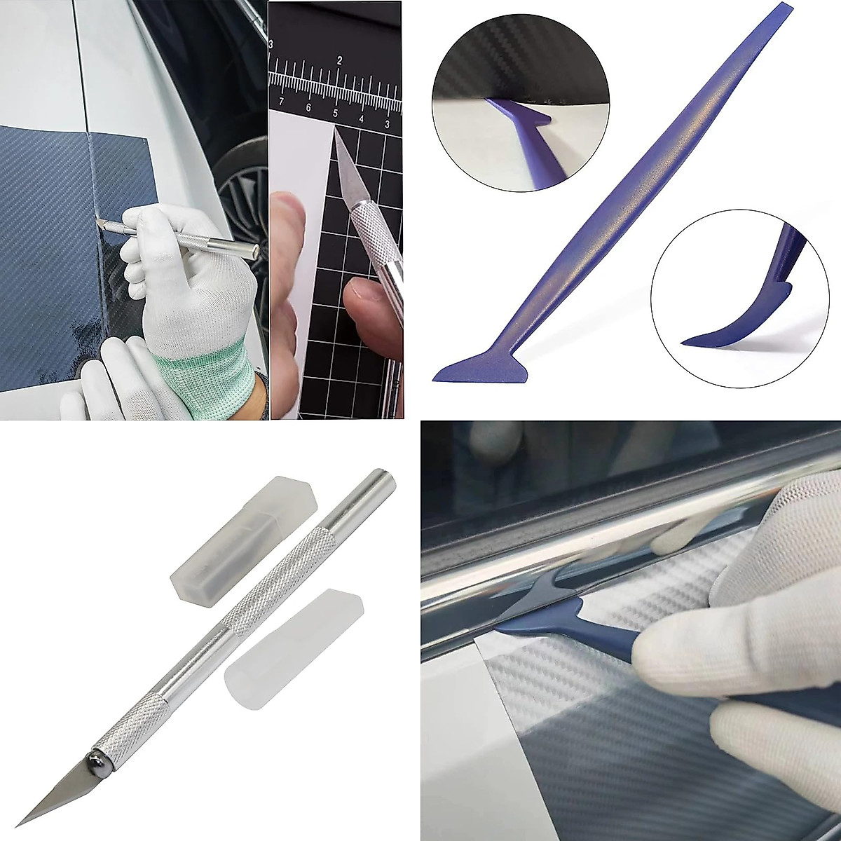 LZLRUN 10 PCS Automotive Vinyl Film Tool Kit, Window Film Installation Tools Wrap Squeegee Wallpaper Smoothing Tool Felt Squeegee Hard Scraper Vinyl Trimming Tool for Car Wrapping Installation