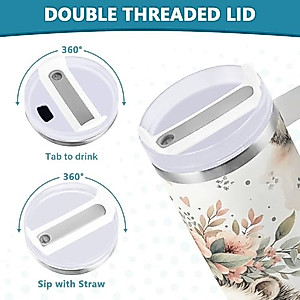 Maunzc 30 oz Tumbler with Handle and Straw, Insulated Stainless Steel Travel Mug with Lid for Coffee, Iced Tea, Water, Gift for Men Women (Watercolor Hedghog)