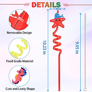 24 Under The Sea Party Favors Crazy Straws for Kids, Silly Fun Reusable Straws, Twisty Curly Kids Plastic Drinking Straws with 2 Brushes, Sea Animal Ocean Theme Birthday Party Supplies Goodie Gifts