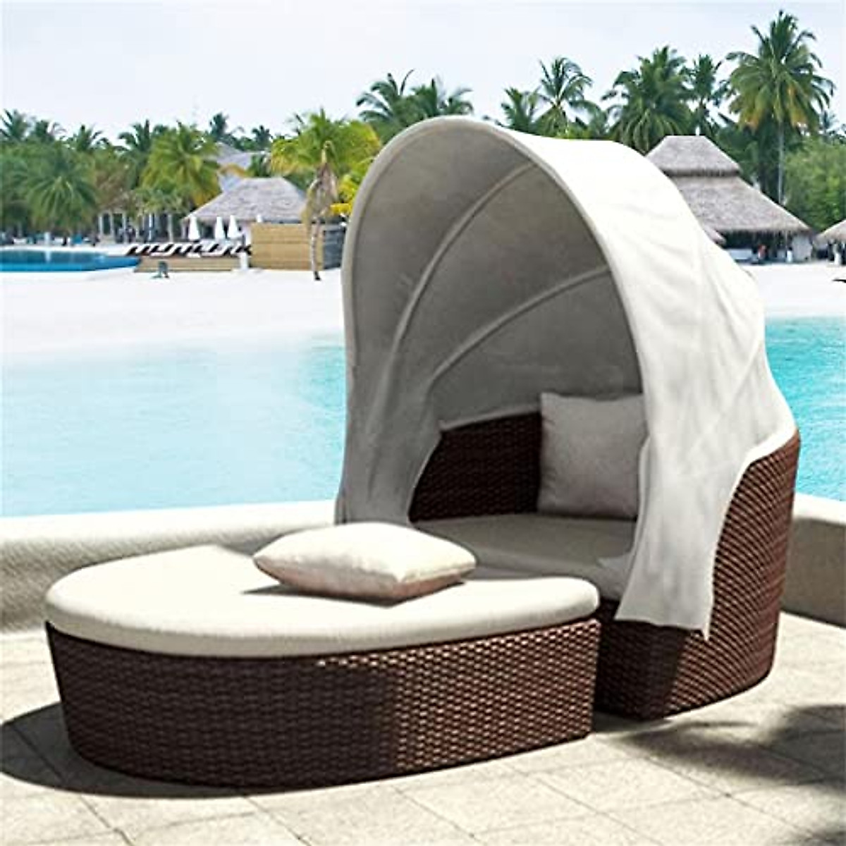 QUUL Outdoor Rattan Garden Patio Balcony Sun Lounger Leisure Lazy Rattan Chair Sofa Bed