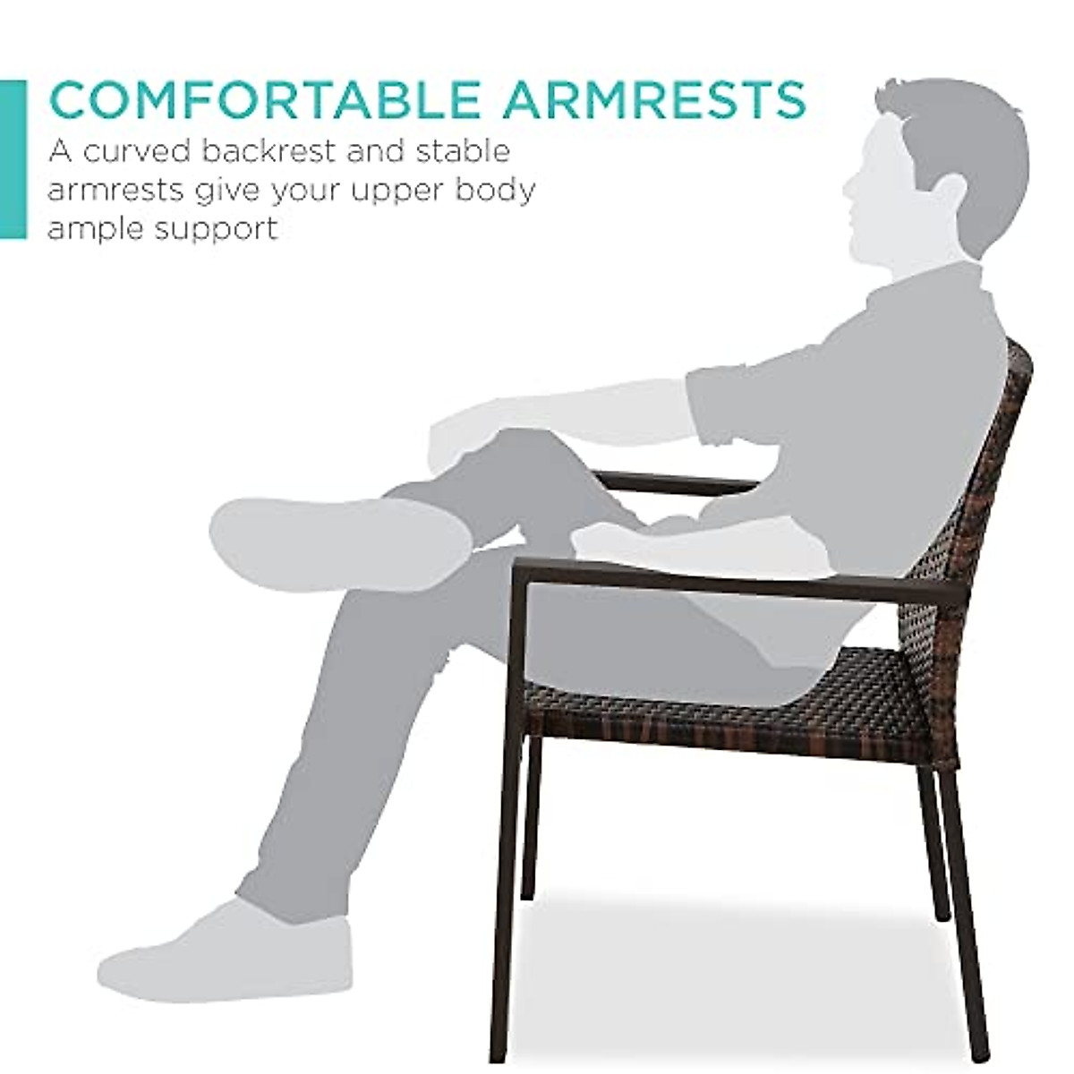 Best Choice Products Set of 2 Stackable Outdoor Wicker Dining Chairs All-Weather Firepit Armchair w/Armrests, Steel Frame for Patio, Deck, Garden, Yard - Brown