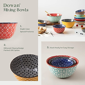 DOWAN Mixing Bowls, Ceramic Mixing Bowls for Kitchen, Colorful Vibrant Nesting Bowls for Cooking, Baking, Prepping, Serving, Salad, Housewarming Gift, Microwave Dishwasher Safe, 3.7/2/1 Qt, Set of 3