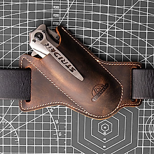 Topstache Handmade Leather Pocket Knife Sheath for Belt,EDC Belt Folding Man,Cross Draw Left Side Carry Open Top 5 inch Knife,DarkBrown
