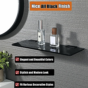 Alise Bathroom Shelves Glass Shelf,Wall Mount Floating Shelves for Bathroom,Rectangular Tempered Glass Shelves for Wall Storage Organizer,Black Finish AGBL2010R-B