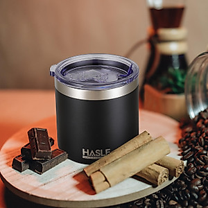 HASLE OUTFITTERS 10oz Insulated Tumblers with Lid and Straw,Stainless Steel Tumbler Travel Coffee Mug,Double Wall Reusable Tumbler Cup for Iced and Hot Drinks(Black,1 Pack