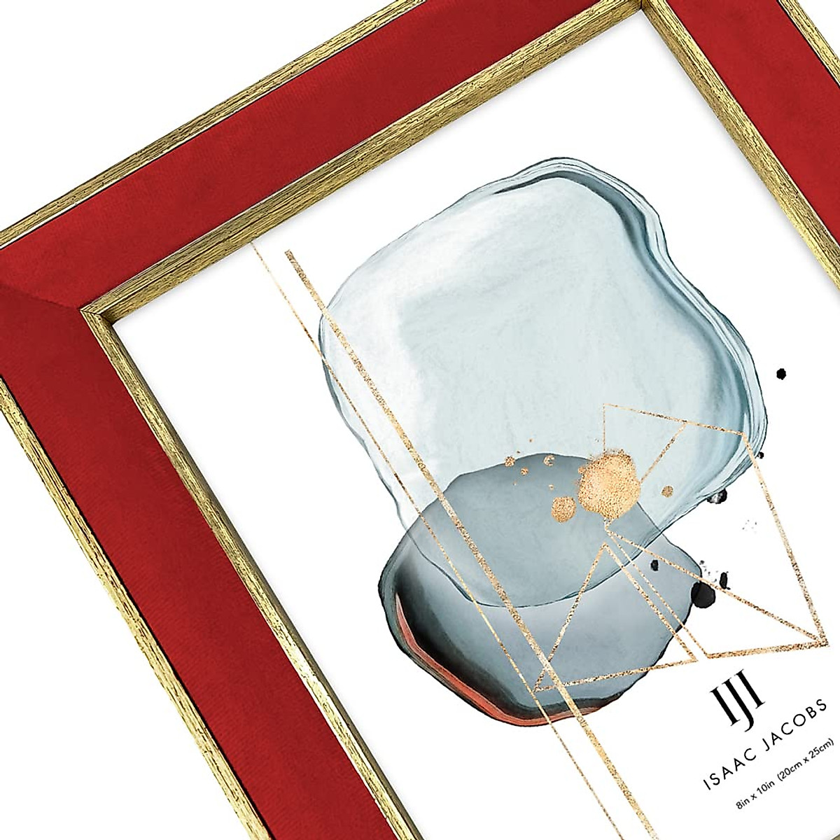 Isaac Jacobs Velvet Picture Frame with Metallic Gold Double Border, Photo Frame, Horizontal & Vertical, Made for Tabletop & Wall Display, for Home and Office (8x10, Red)