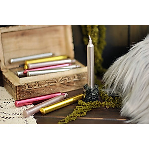 Chime Spell Candles - Metallic Gold Silver Altar Chime Candles, Shiny Candle Set, Elemental Spell Work, Metallic Colored 4" Spell Candles, Rose Gold Red Foil