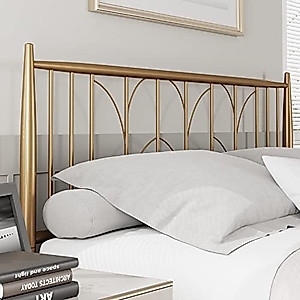 Senfot Bed Frame, Gold Metal Queen Size Platform Bed Frame with Headboard, Heavy Duty Metal Slat Support, Mattress Foundation, Noise Free Design, Easy Installation, Gold
