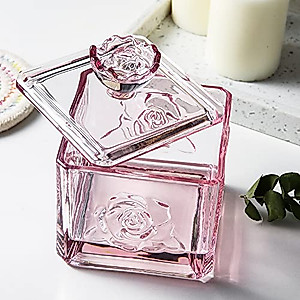 Gaolinci Roses & Butterflies Embossed Glass Candy Jar, Stained Glass Food Jar with Lid