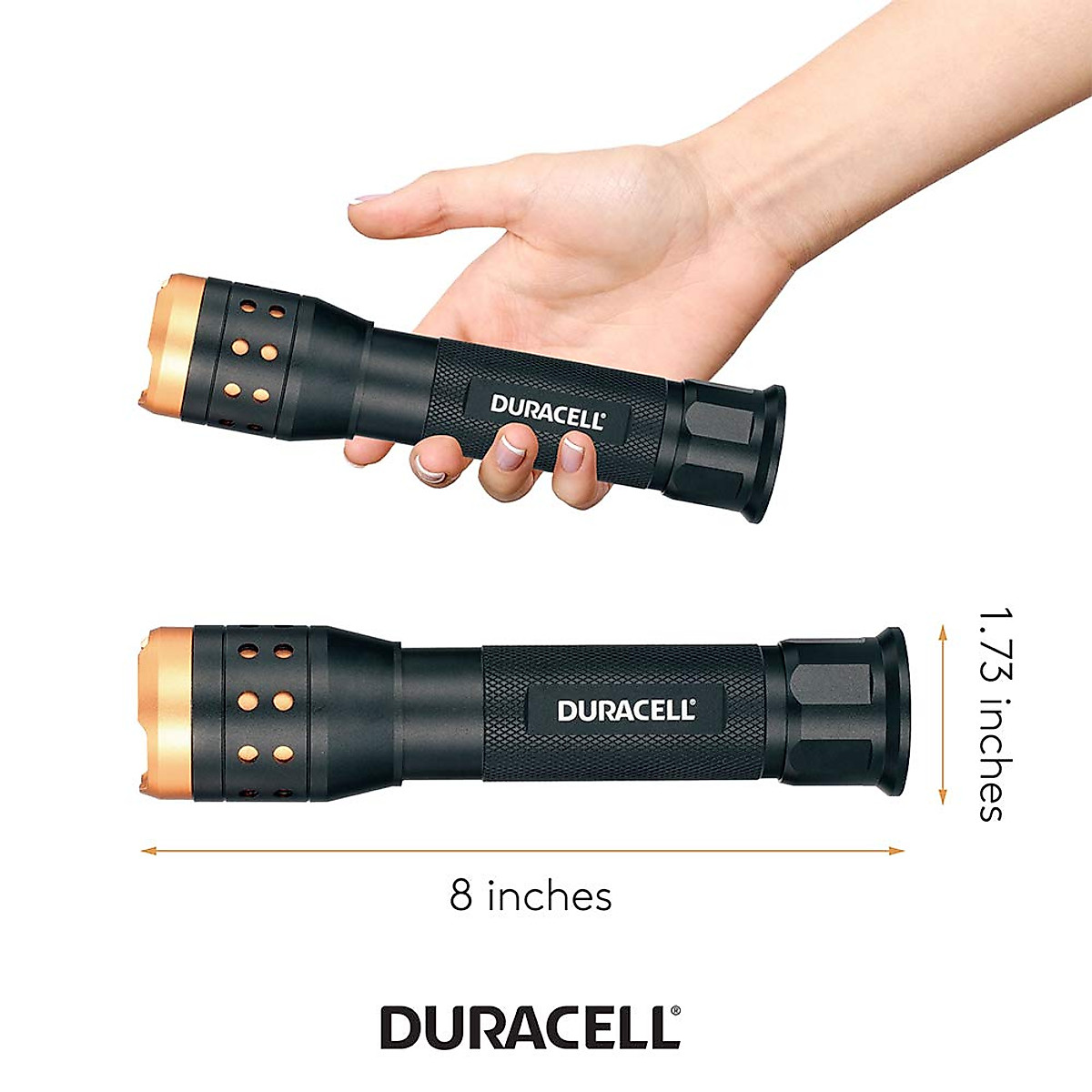 DURACELL 1,000 Lumen Aluminum Focusing Flashlight for Everyday Use - Ultra-Light and Easy to Carry Design with 3 Modes and 3-C Batteries Included. Great for in-Door & Out-Door Use