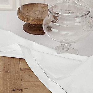 Solino Home Cotton Linen Tablecloth – 58 x 84 Inch White – Natural Fabric Hemstitch Tablecloth for Spring, Easter, Summer, Dining, Wedding, Indoor, Outdoor – Handcrafted and Machine Washable