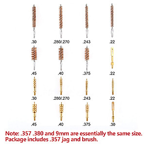 Handgun Rifle Cleaning Kit .22, 30, 243, 280, 40, 45, 357/9mm/.38 Multi-Caliber Bore Brushes Brass Jags Boosteady